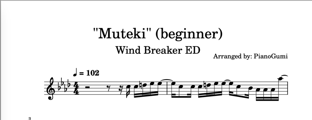 Wind Breaker ED - "Muteki" - BEGINNER Piano Sheet Music
