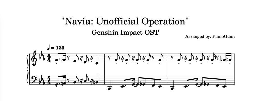 Genshin Impact Demo - "Navia: Unofficial Operation" - EASY Piano Sheet ...