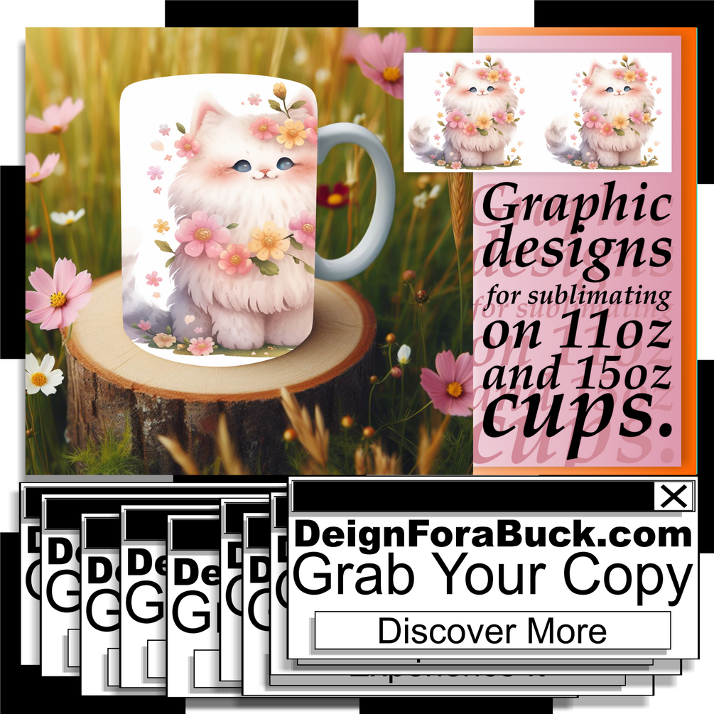 Adorable Cat Motif Mug Wrap 11oz, 15oz PNG - High-Quality Image