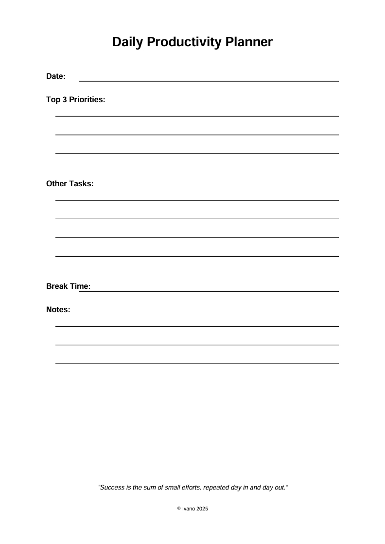 Daily Productivity Planner (Printable PDF)