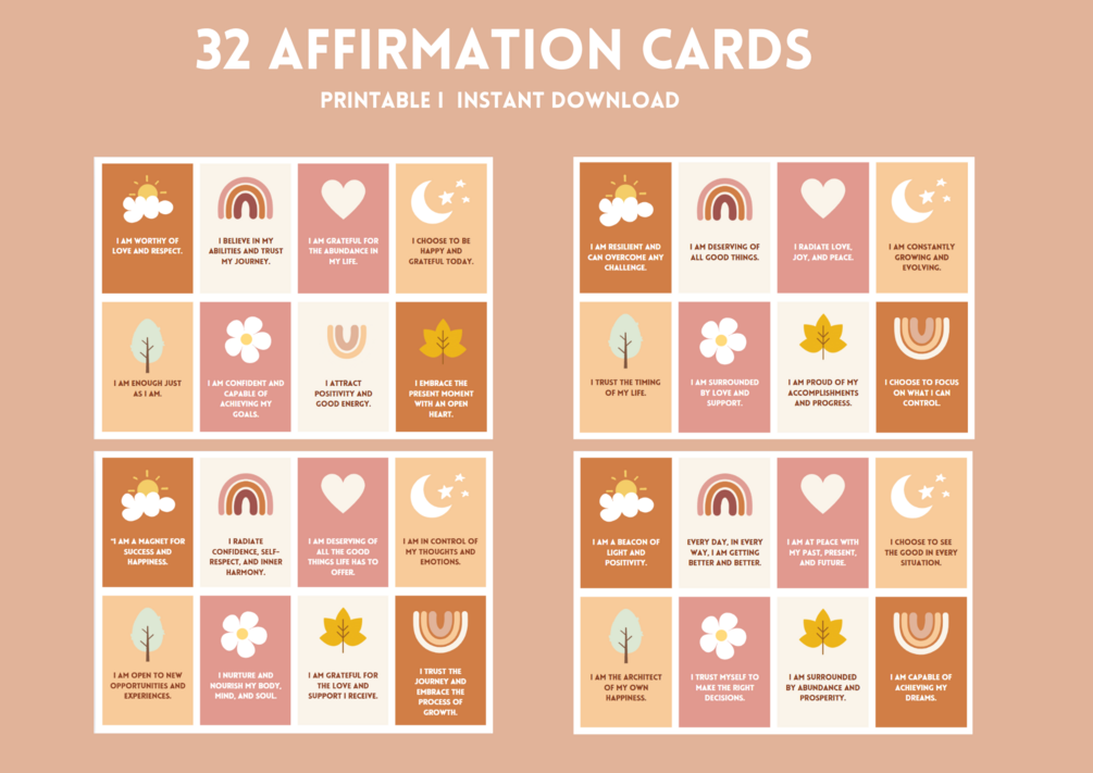 32 Affirmation Cards, Self compassion Printables, Positive Affirmation ...