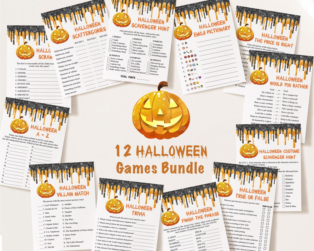 12 Halloween Games Bundle Printables