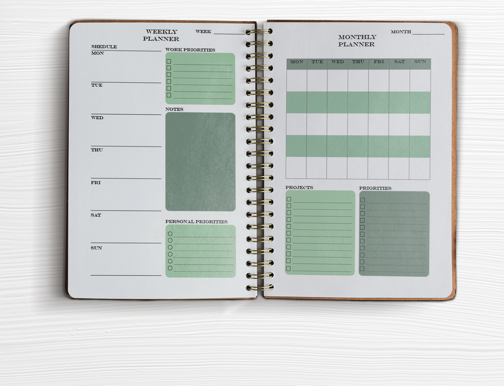 Green Daily Planner, Green Weekly Planner, Green Monthly Planner, Green ...