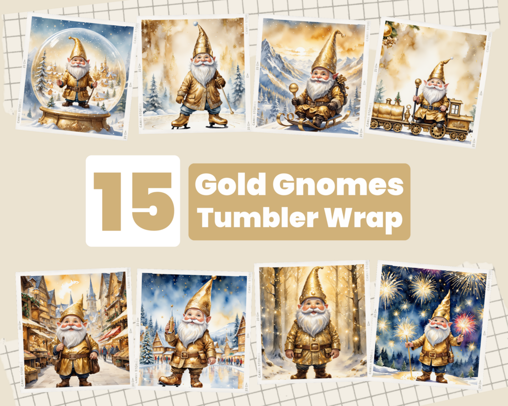 Gold Christmas Gnomes 20 oz Tumbler wraps 15 Bundle Pack, Golden Gnomes ...