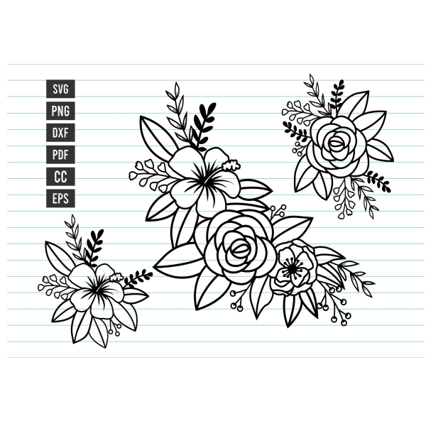 Flower Svg, Flower Bouquet Svg, Rose, Hibiscus, Flower Bundle Svg ...