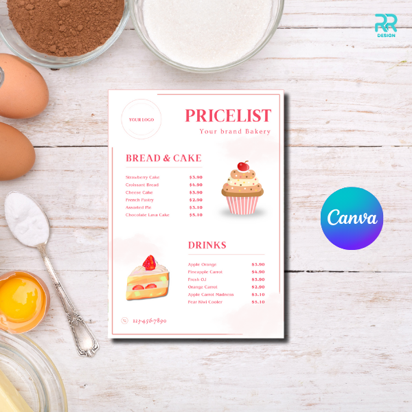 Bakery Pricelist Template - Editable Canva Menu - Printable Price List ...