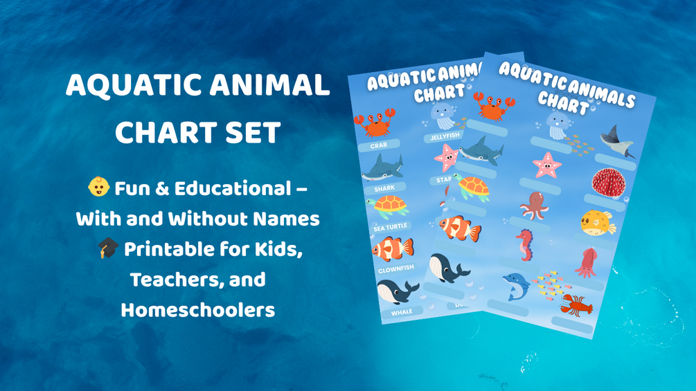 Aquatic Animal Chart Set – With & Without Names | Printable Ocean ...