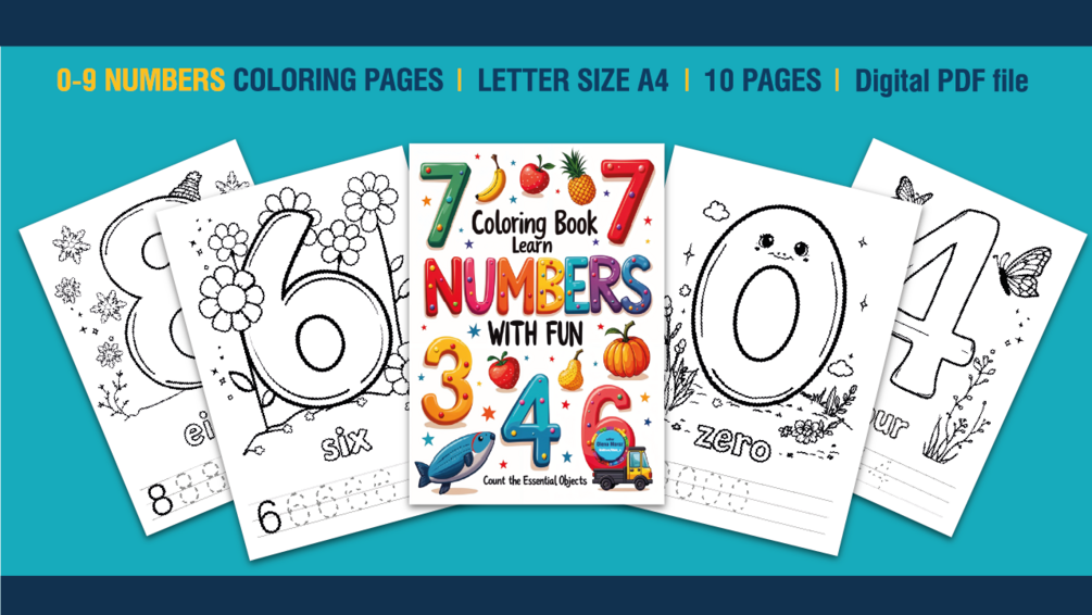 Fun Numbers Coloring Pages for Kids - Digital Workbook (0-9)