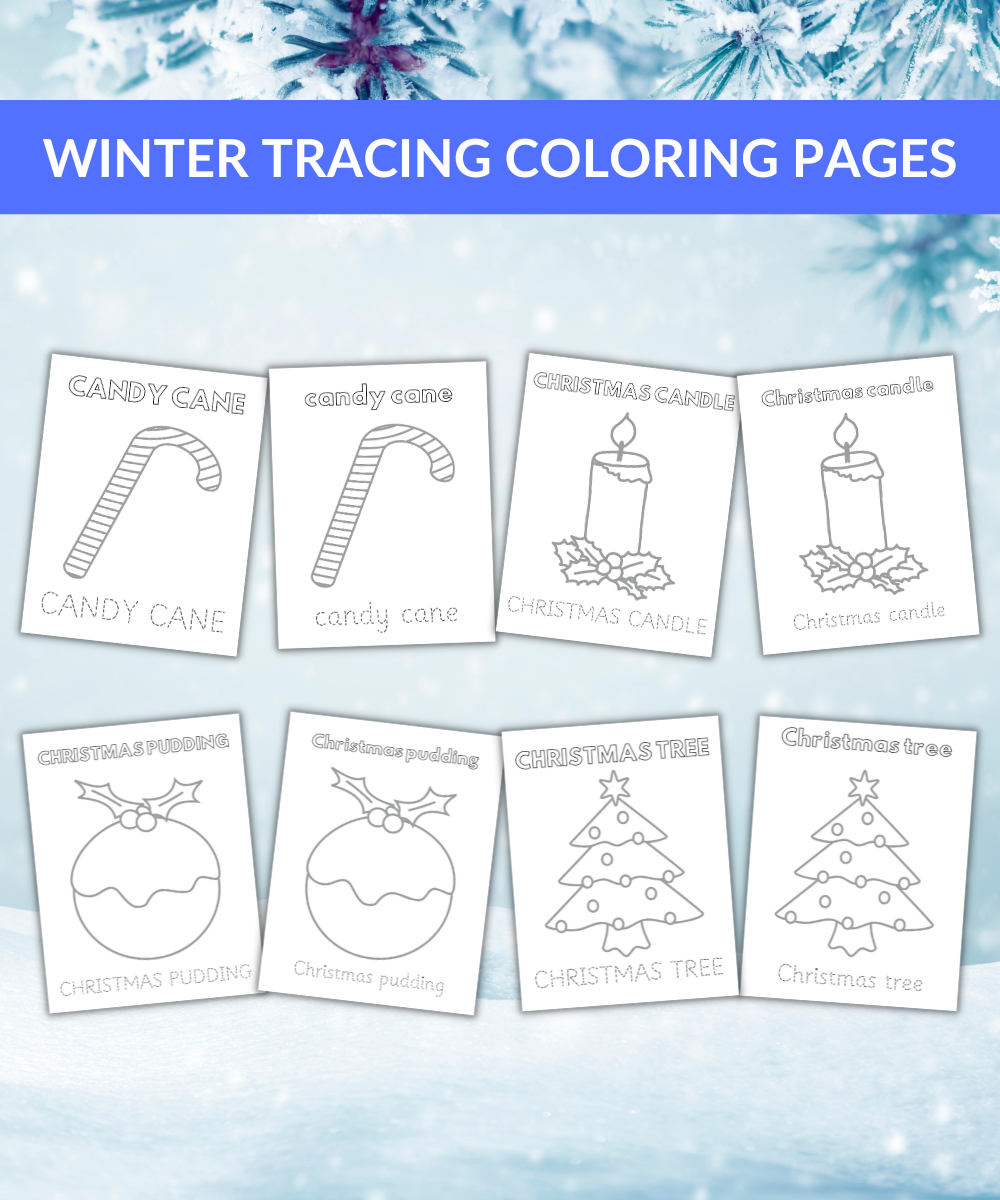 Winter Tracing Coloring Pages - Set of 20 - Commercial Use Allowed