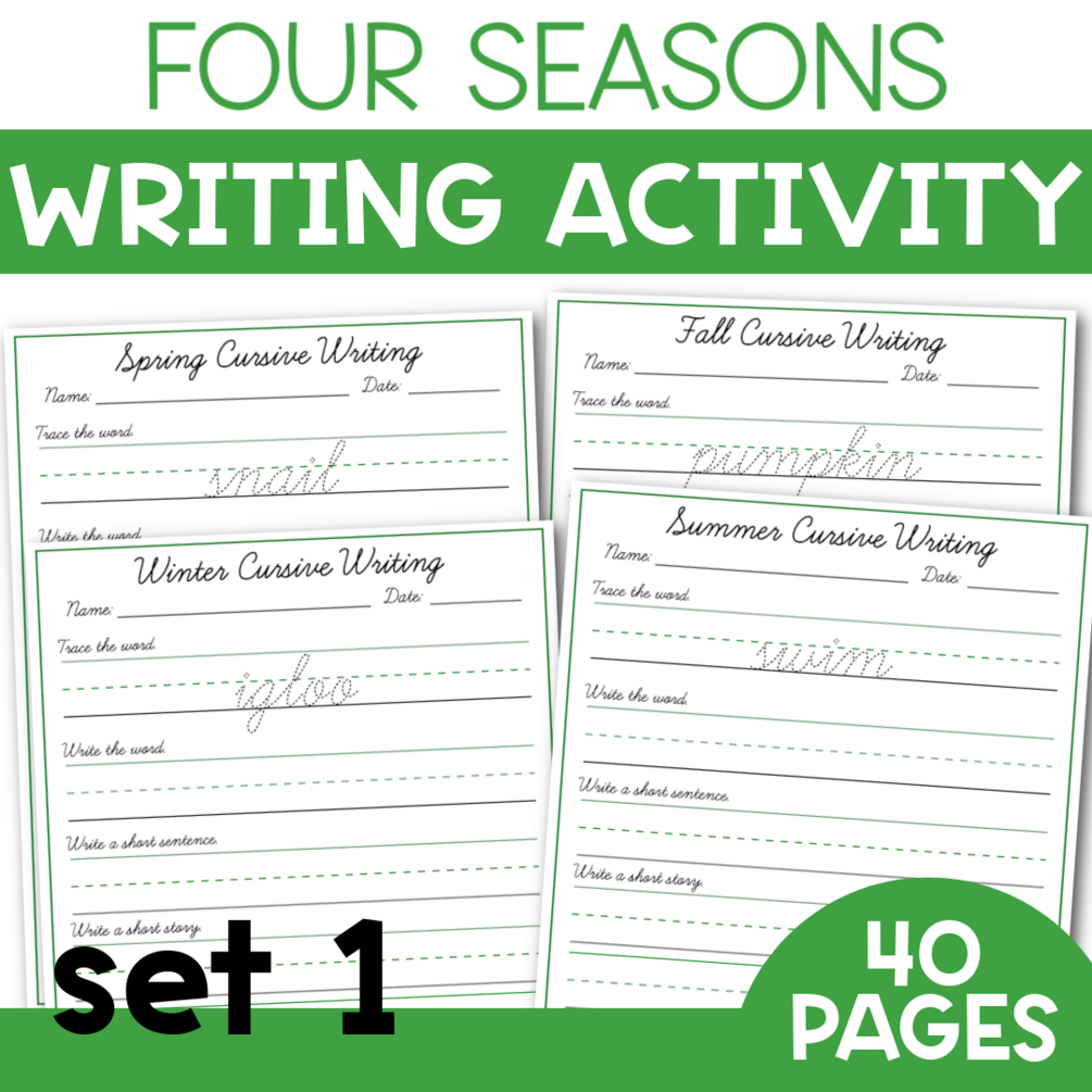 50 CURSIVE FOUR SEASONS WRITING ACTIVITY BUNDLE (Click the link to ...