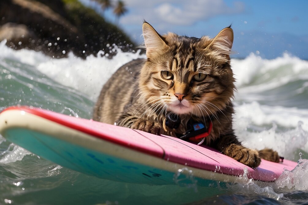 surfing cat