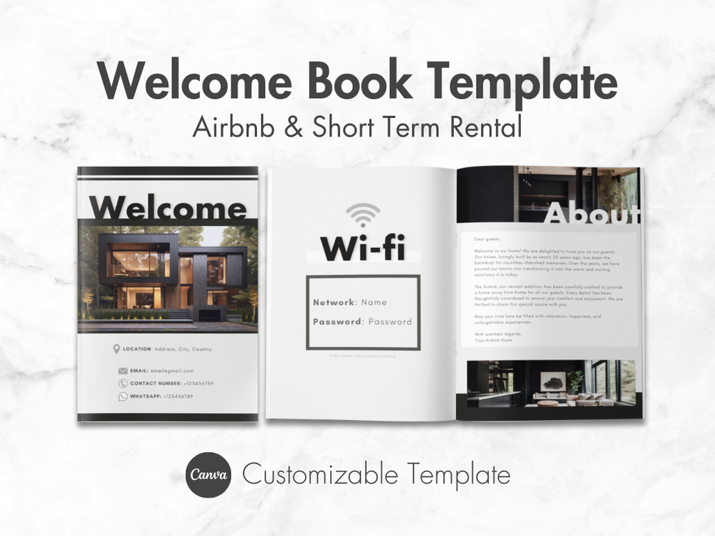 Airbnb Welcome Book Template Black | CANVA Guest Book | VRBO Booking ...