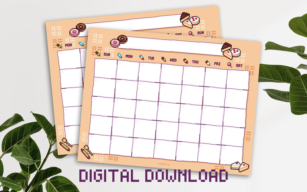 Pixel art Cake, Pastry, Candy Open Printable Calendar / Open Cute ...