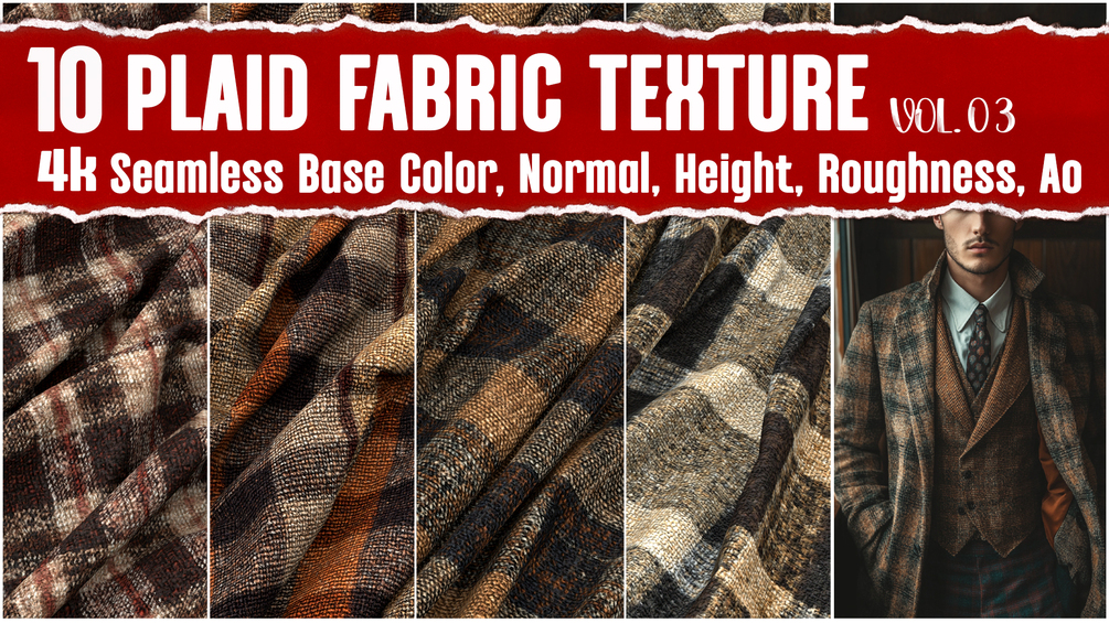 10 Plaid Fabric VOL.03 | 4K Seamless PNG PBR Textures