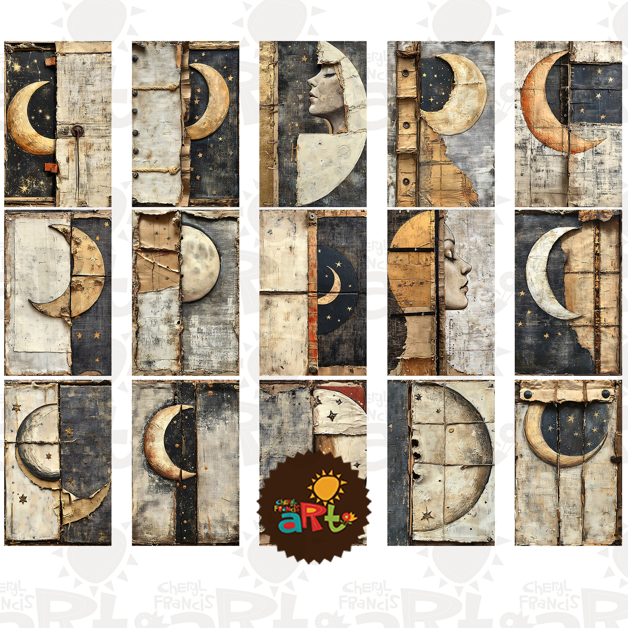 15 pc Moon and Stars Construct Rustic Printable Junk Journal Half ...