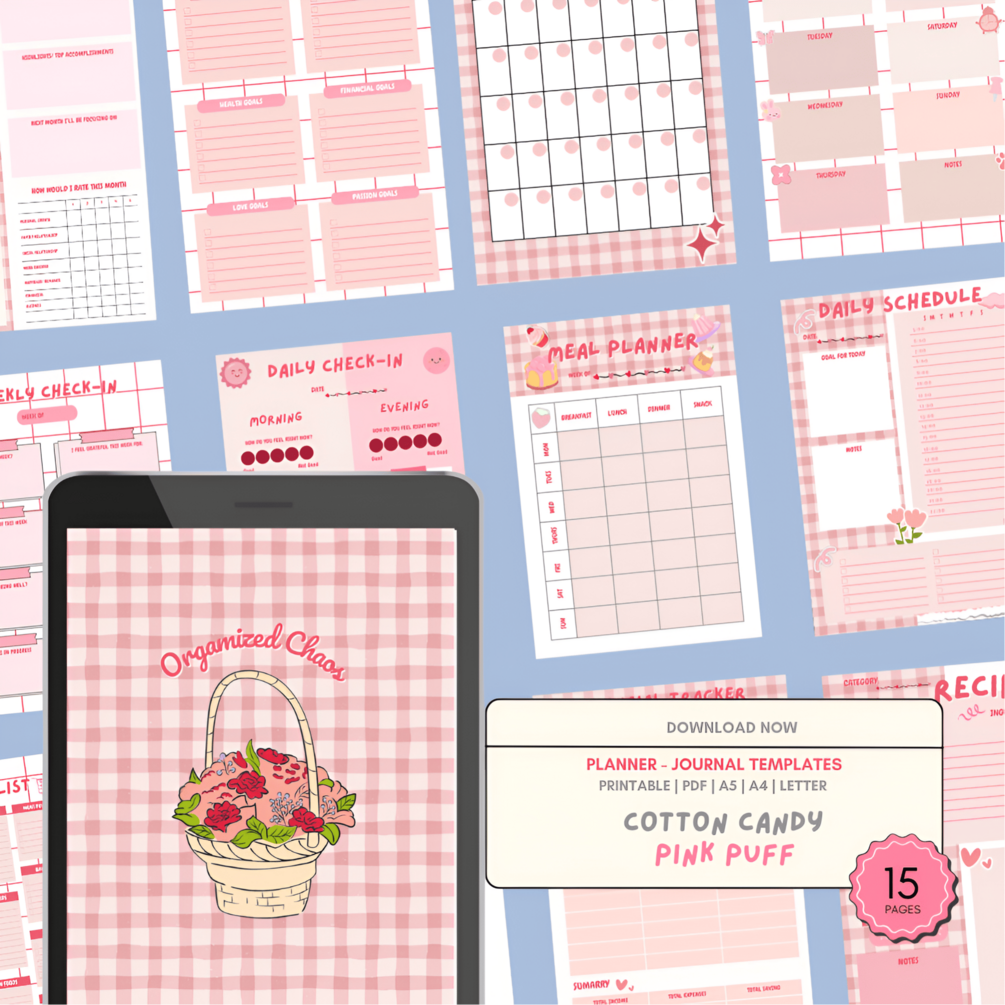 Pink Puff Planner Journal | Digital Download | Cotton Candy Edition ...