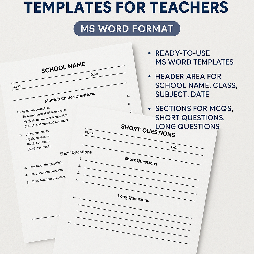 Editable Exam Papers Template for Teachers (MS Word Format)