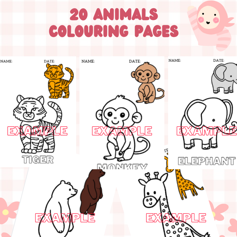 PDF 20 Animals Coloring Pages For Kids Coloring Learning Activity Worksheet
