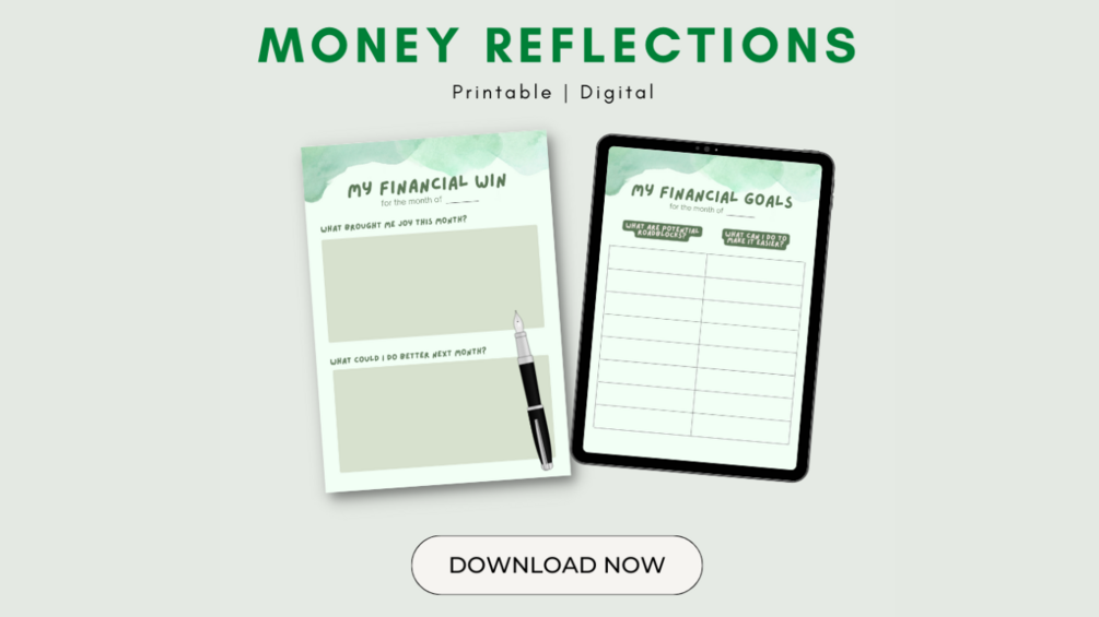 Money Monthly Reflection Journal Sheets- Green Theme