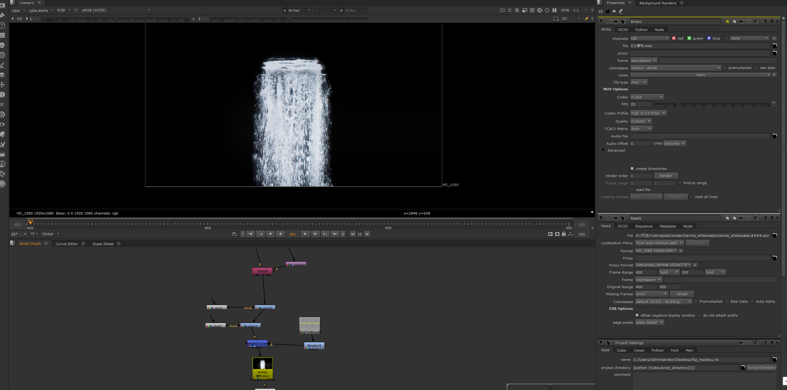 Houdini Waterfall Flip Calculation and Rendering Karma file