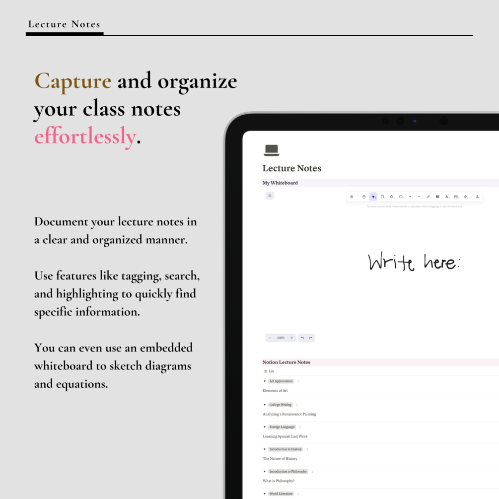 Notion Academic Planner - Pink
