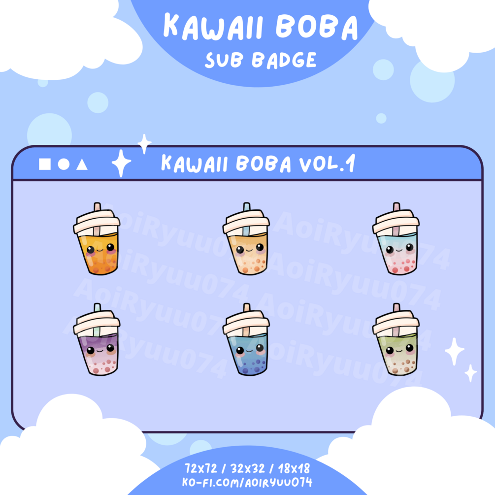 Kawaii Boba Sub Badge 6 pack - Twitch
