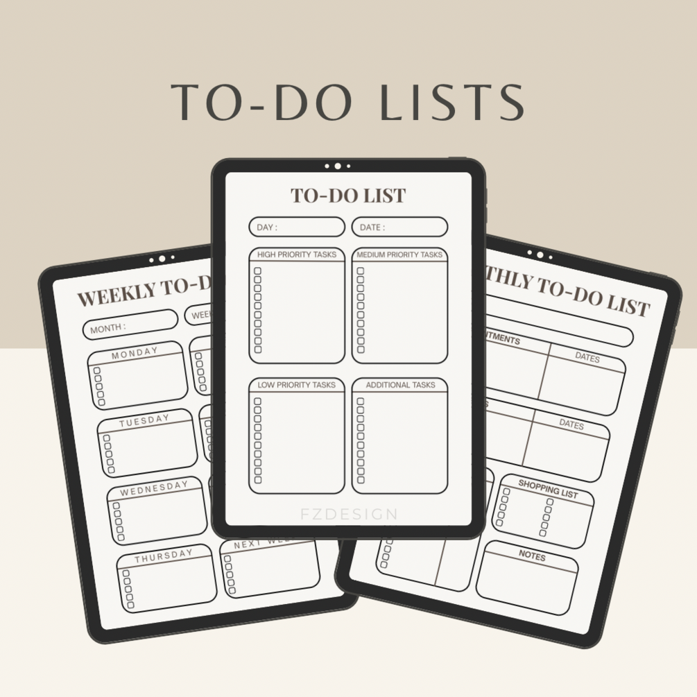 Neutral To-Do List Bundle – Daily, Weekly & Monthly Canva Templates ...
