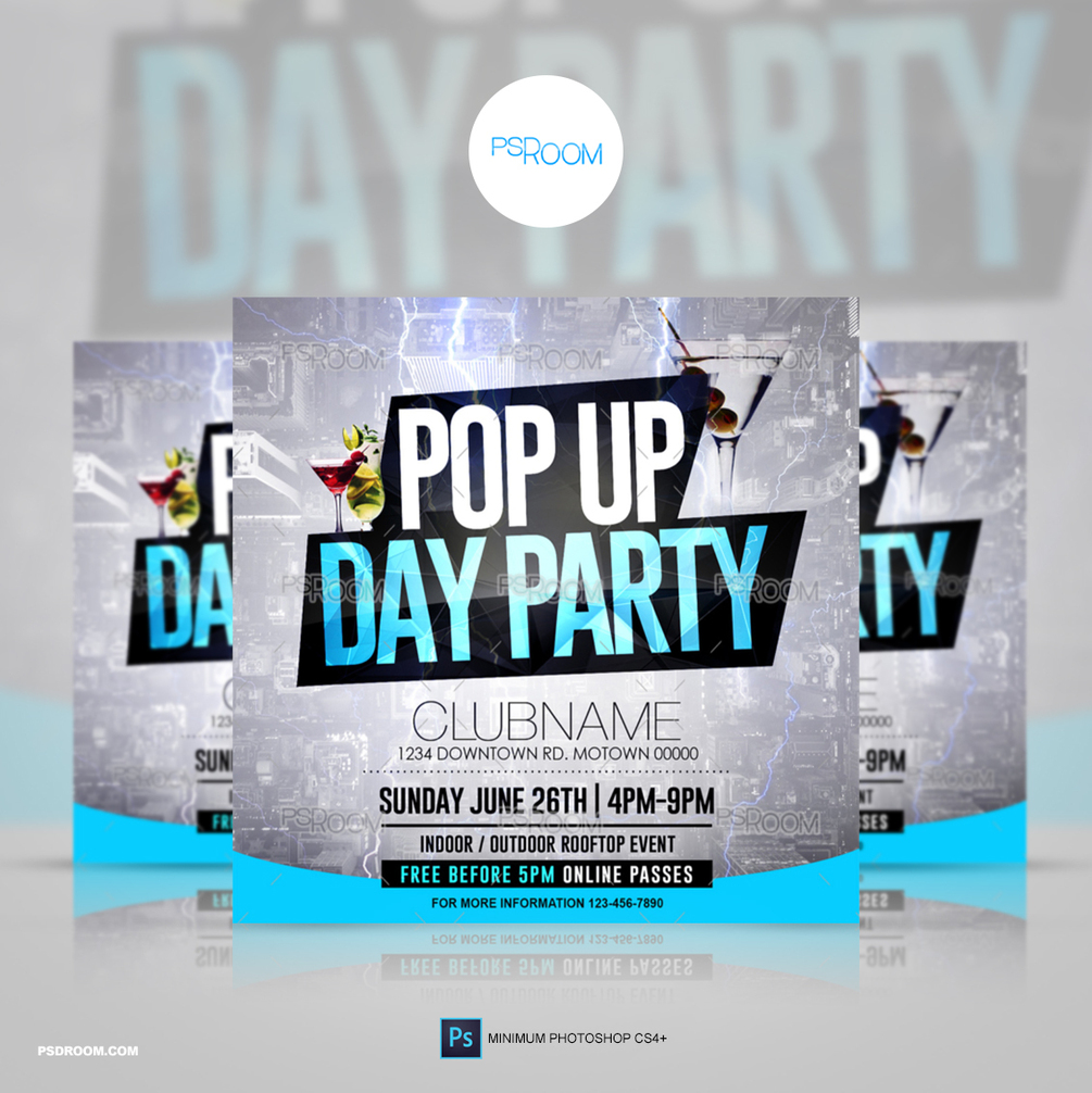 Pop Up Day Party Flyer Template
