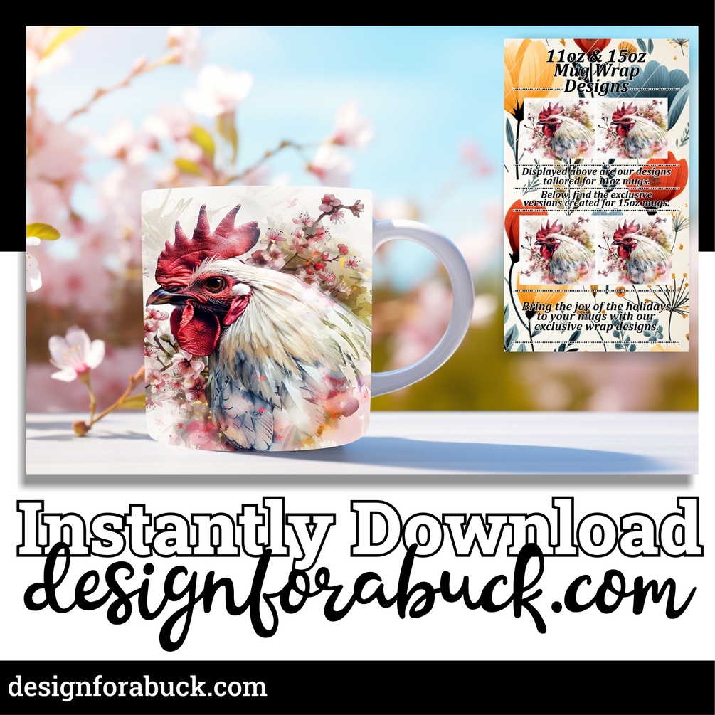 Delighted Rooster Impressions: Mug Wrap Sublimation, PNG Design - 11oz ...