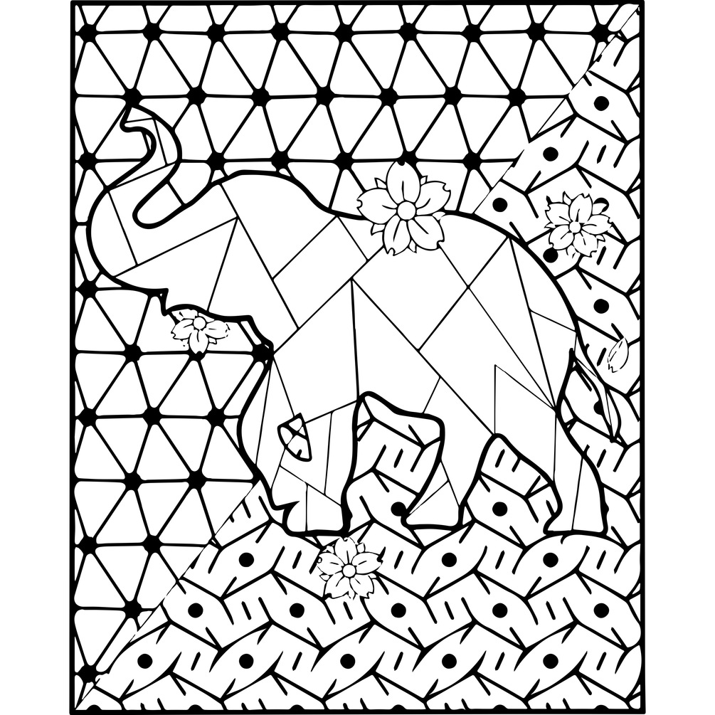 Printable geometric elephant coloring page
