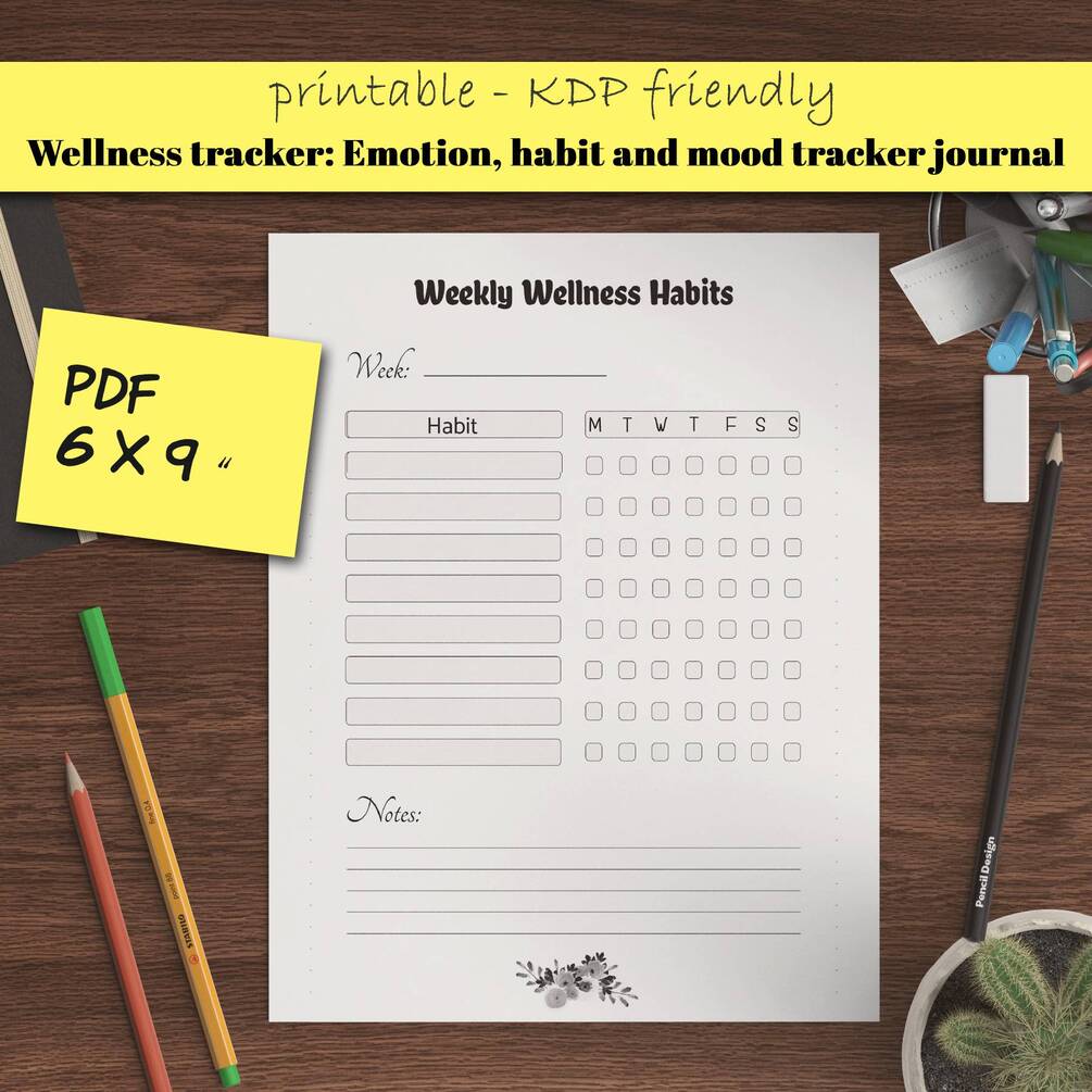 Wellness tracker: Emotion, habit and mood tracker journal | Printable ...
