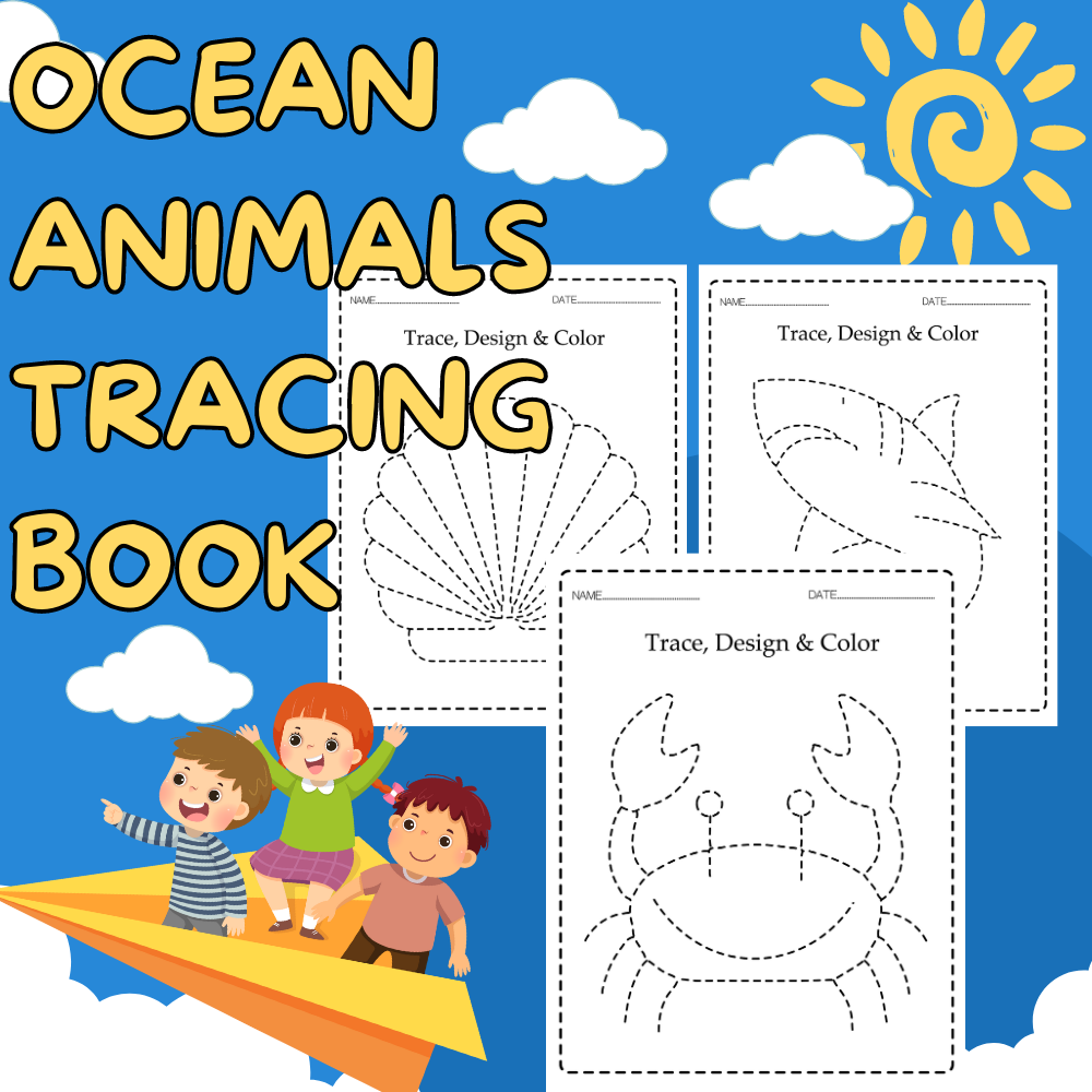 Funny ocean Animals Tracing Book, Preschool Worksheets & Teaching Materials