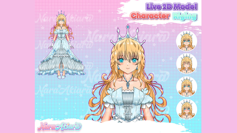 Vtuber Model and Rigging Anime Girl Queen Wear Long Blue Dresses ...