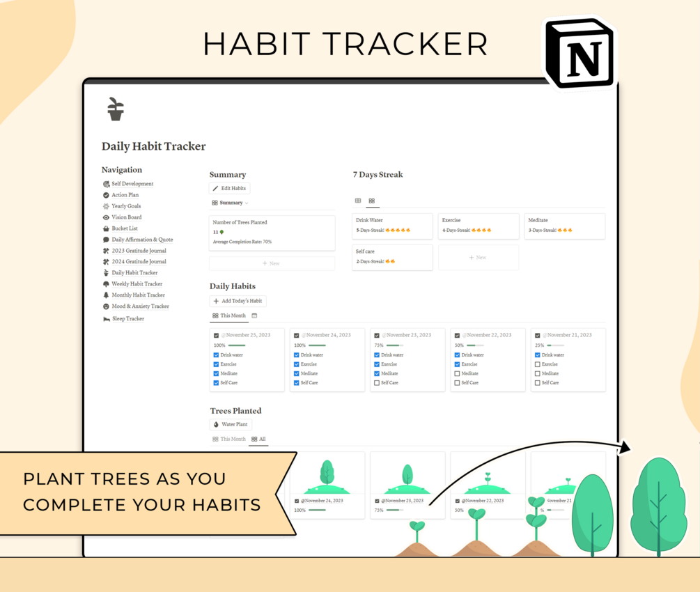 Notion - Plant A Tree - Habit Tracker 🌱