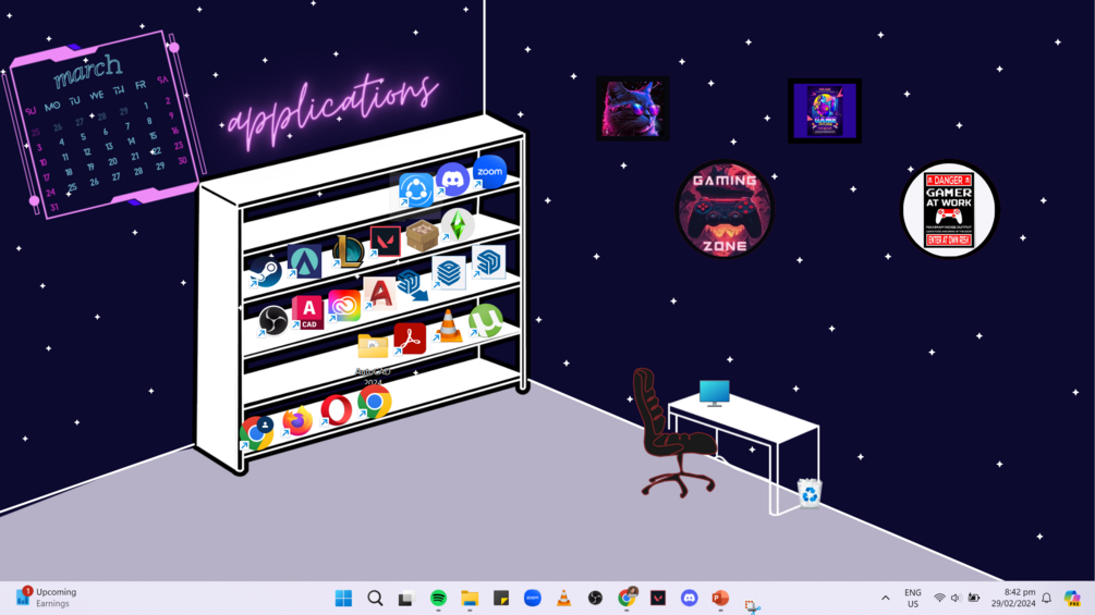 Gaming Desktop Applications Organizer Shelf with Desk