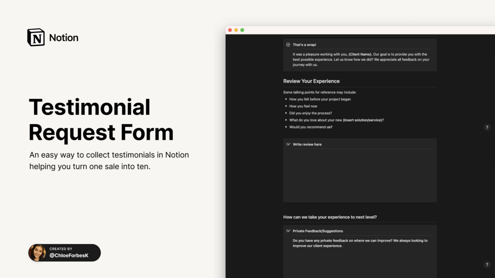 Testimonial Request Form Notion Template