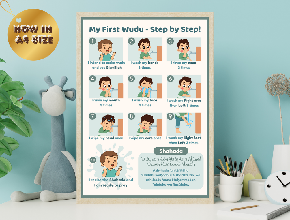 Wudu Steps Poster A4 | Islamic Ablution Guide Printable – My First Wudu ...