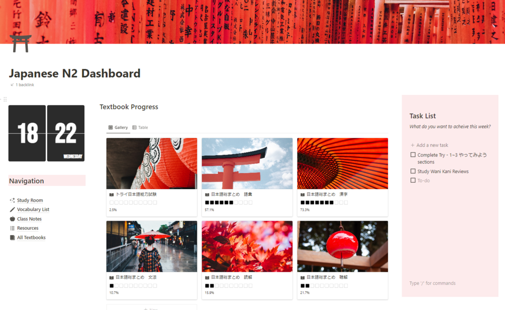 Notion Template: Ultimate Japanese Study Planner (JLPT N2 - TRY/Sou Matome)