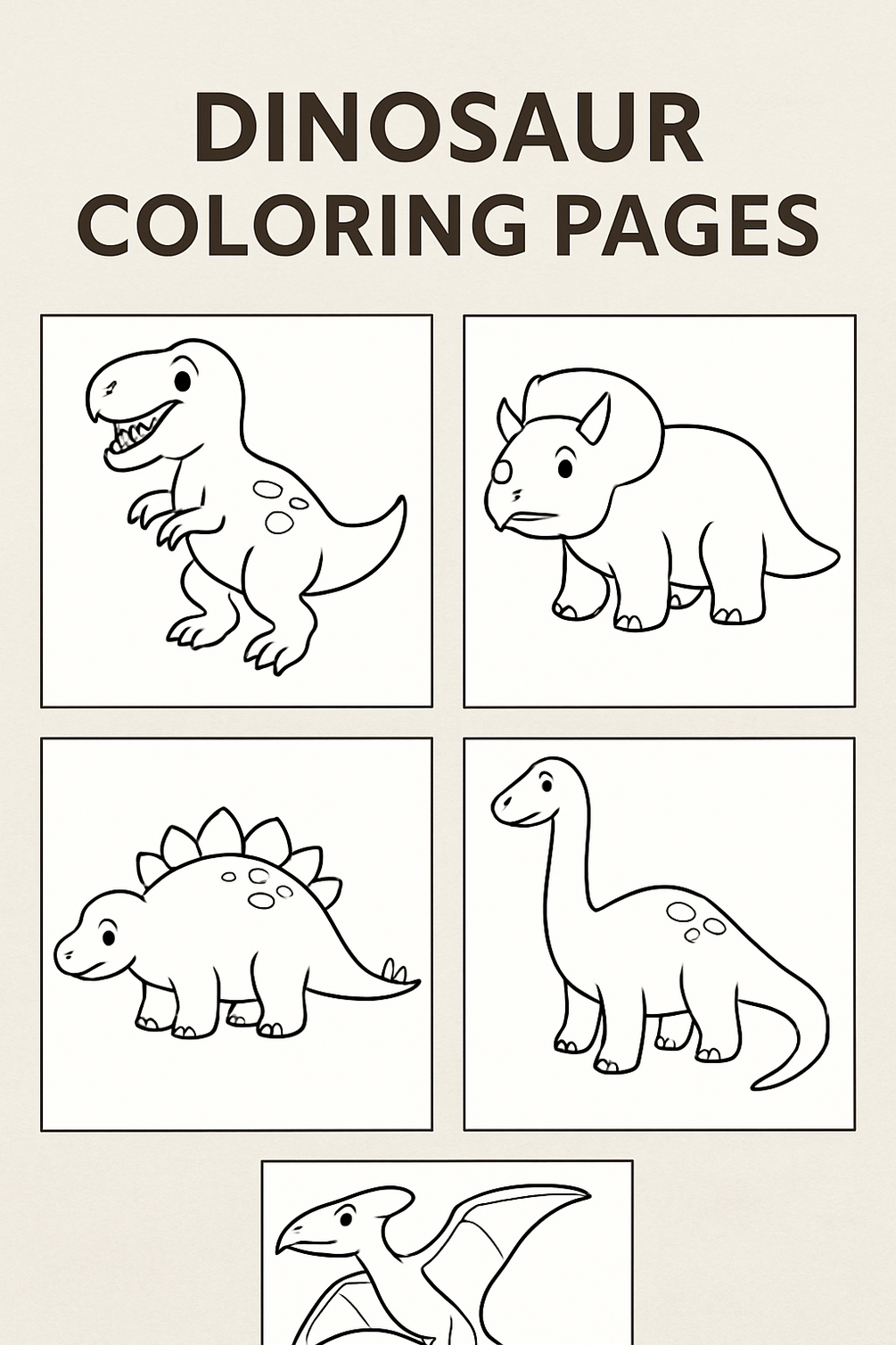 Dino Time! 5 Fun Dinosaur Coloring Pages for Kids – Instant PDF