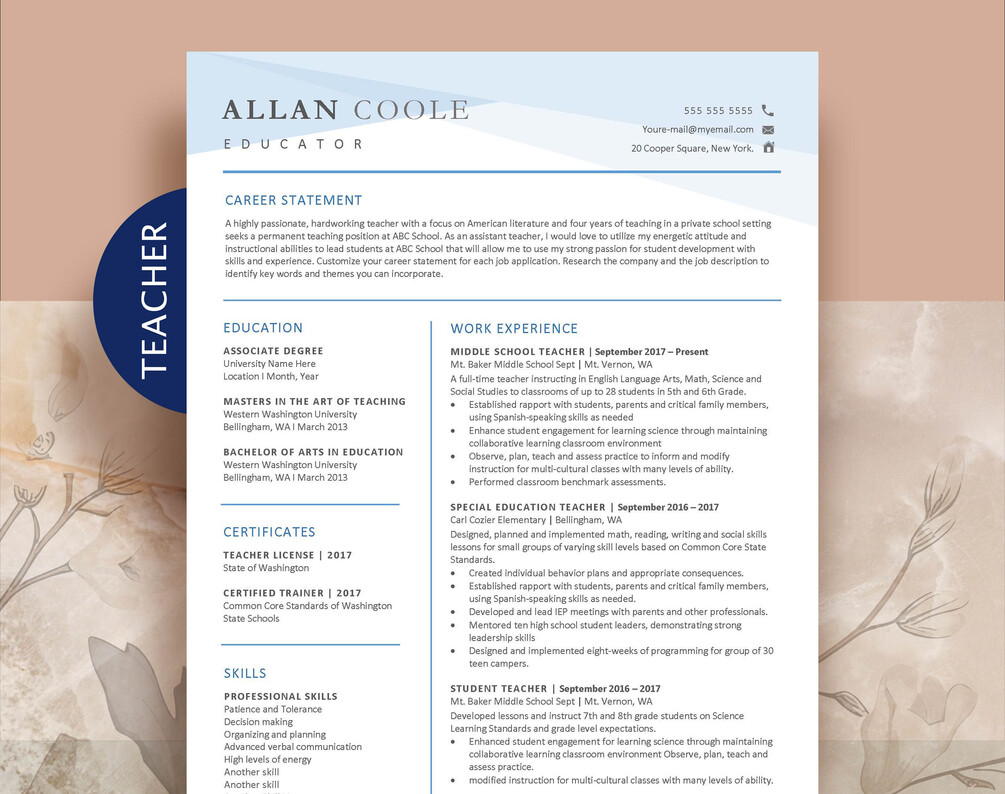 Teacher resume template with Picture, Grad school resume, High school teachers, Curriculum vita ...