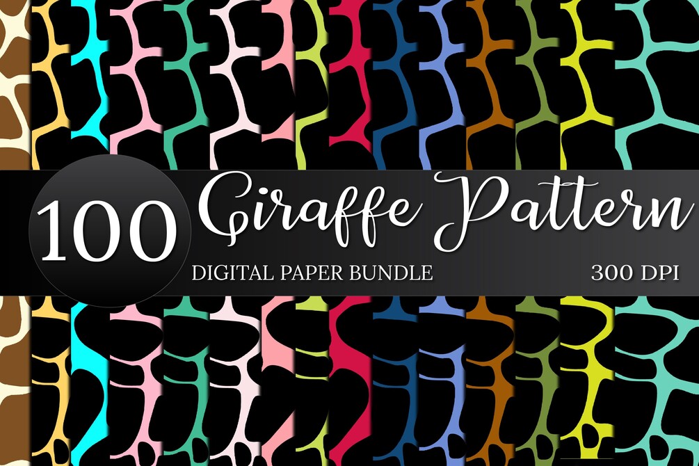 100 Giraffe Pattern Digital Papers Bundle