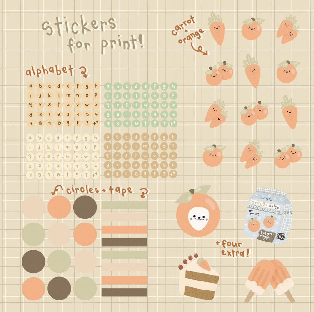 orange themed stickers & memo sheets
