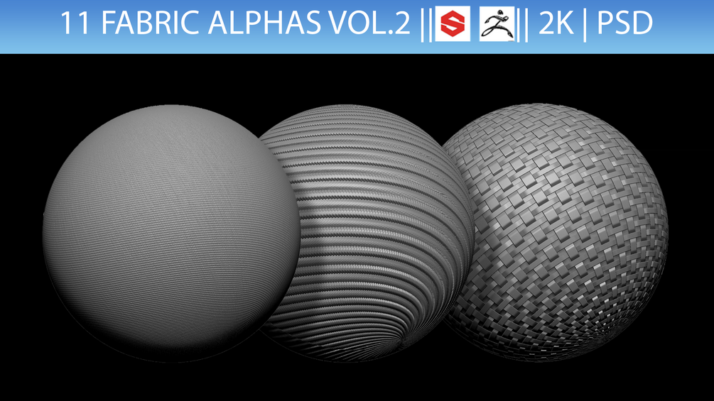 11 Fabric Alphas Vol.2 (ZBrush, Substance, 2K)