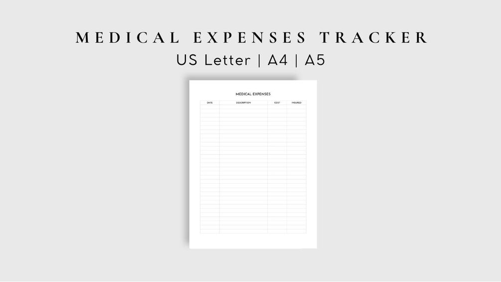 Medical Expenses Tracker, 3 Pages, Instant Download