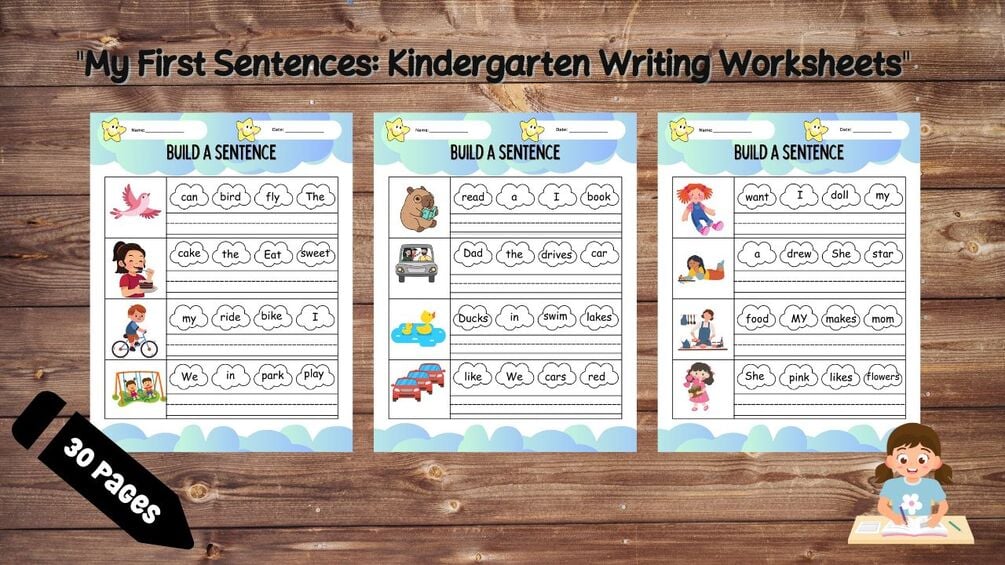 "My First Sentences: Kindergarten Writing Worksheets"