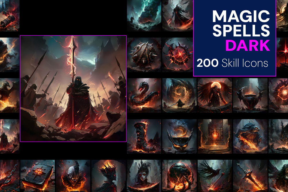 200 Magic Spell Icons Pack - Dark