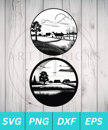Farmland Landscape SVG Clipart Bundle
