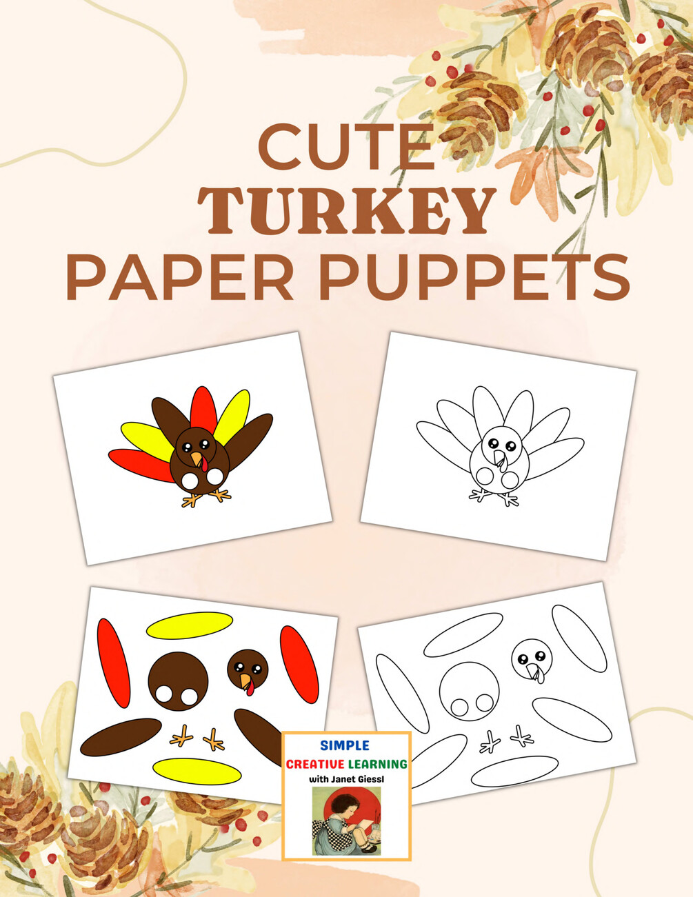 Cute Turkey Paper Puppets - Personal and Educational Use
