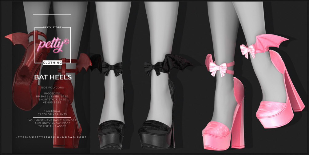 58꒰ა 🎀 ໒꒱BAT HEELS | VRCHAT VTUBE 3D GAME ASSET | HALLOWEEN
