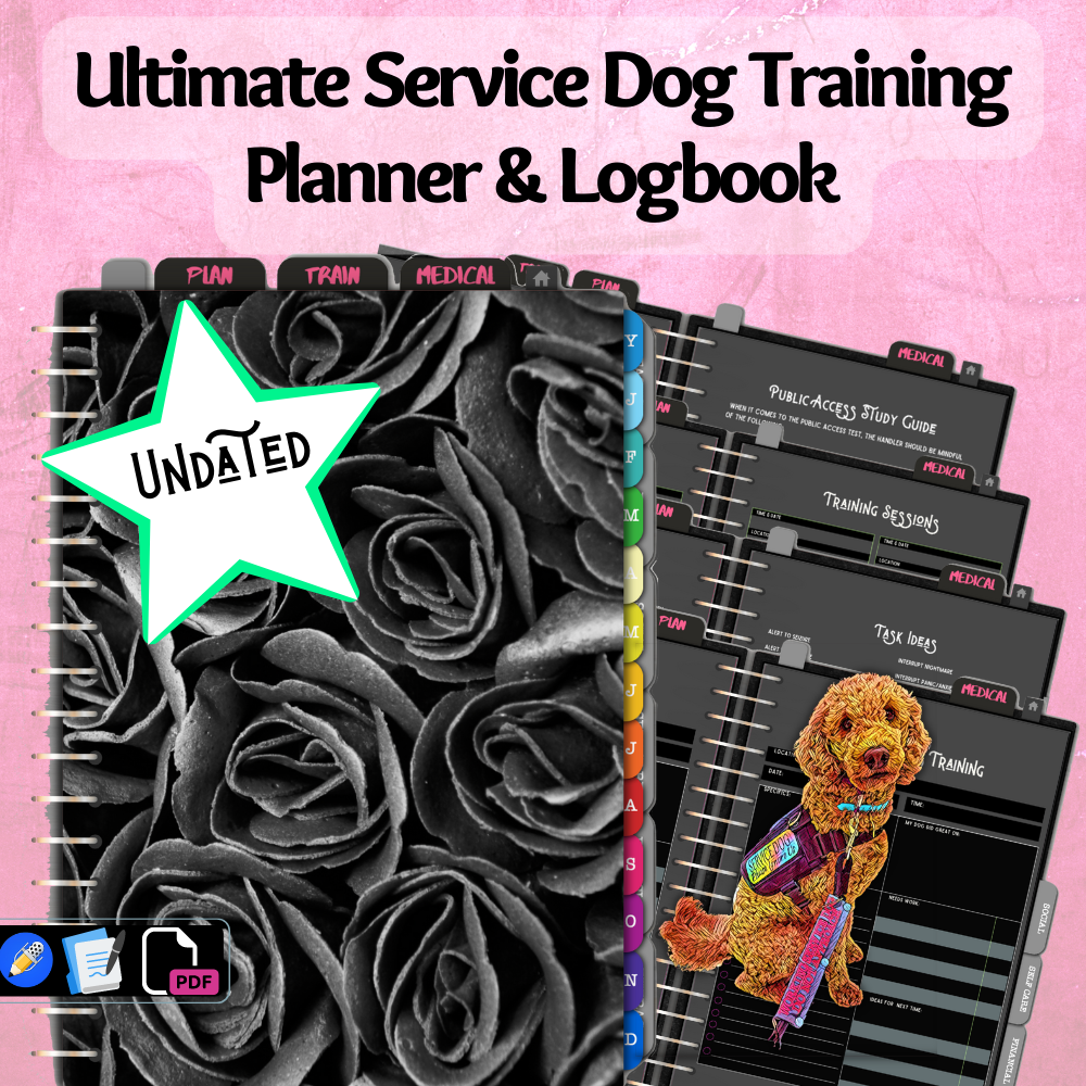 Undated Service Dog Training Planner & Logbook - Dark Rose